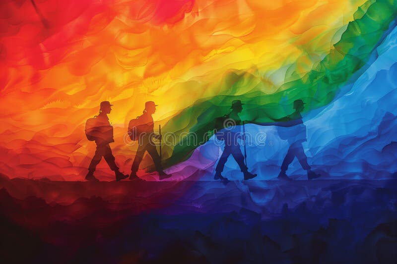 Pride March Silhouette, Holding a Vibrant Rainbow Flag Ripples in the ...