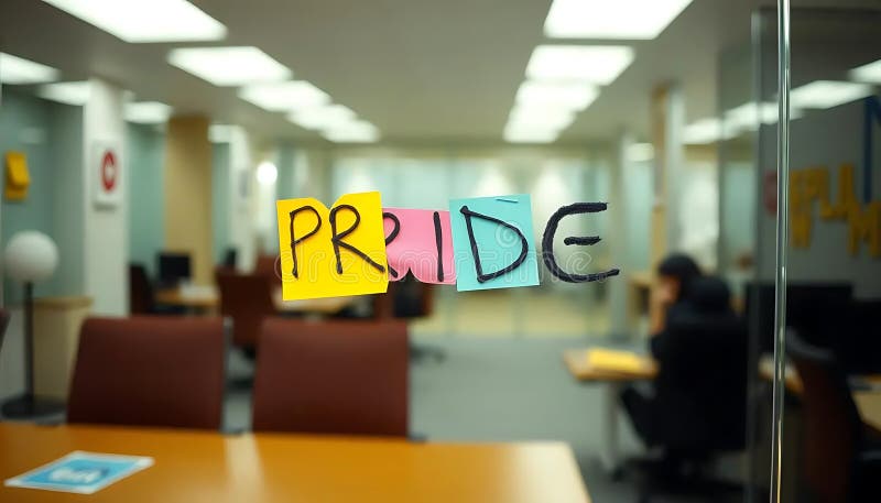 Pride Message Displayed with Colorful Sticky Notes in a Modern Office ...