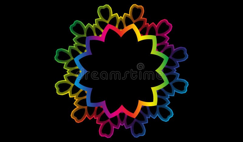 Bright Rainbow Round Frame on Black Background, Design Element Stock ...