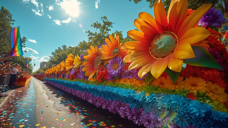 A Pride Parade Float with Vibrant Decorations Wide Shot Stock Photo ...