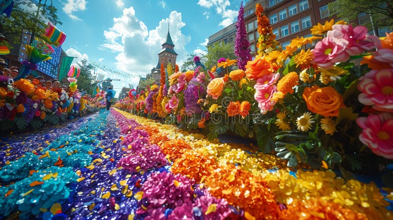 A Pride Parade Float with Vibrant Decorations Wide Shot Stock Image ...