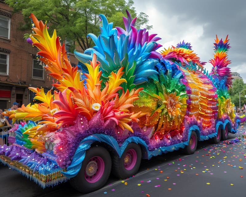 A Pride Parade Float with Vibrant Decorations Wide Shot Stock Photo ...