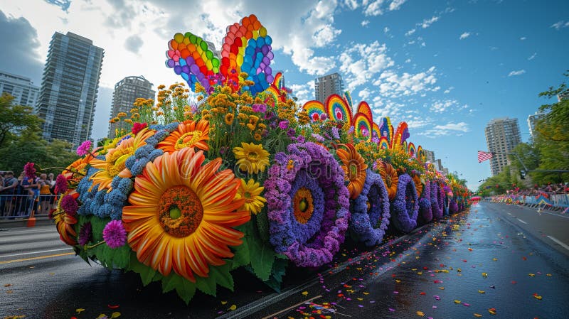 A Pride Parade Float with Vibrant Decorations Wide Shot Stock Photo ...