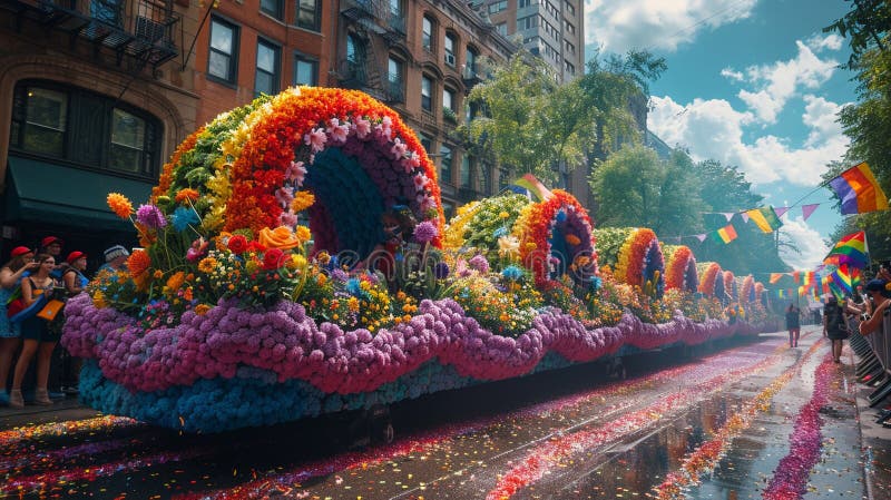 A Pride Parade Float with Vibrant Decorations Wide Shot Stock Photo ...