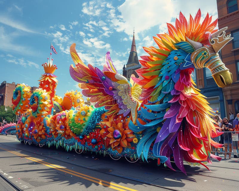 A Pride Parade Float with Vibrant Decorations Wide Shot Stock Photo ...