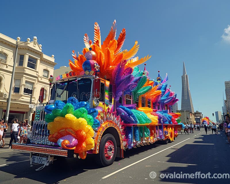 A Pride Parade Float with Vibrant Decorations Wide Shot Stock Photo ...