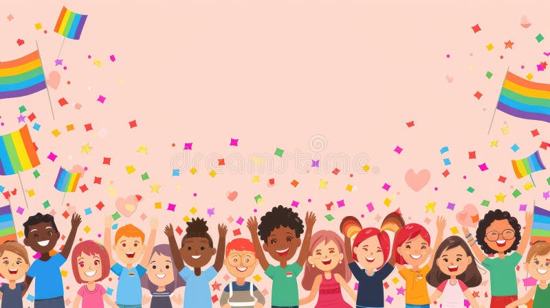 Pride Parade Fun: Diverse LGBTQ Cartoon Characters with Flags. Stock ...