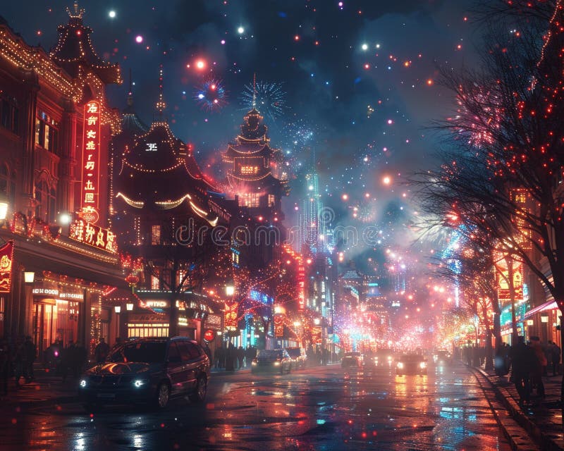 A Pride Parade at Night with Colorful Lights Wide Shot Stock Photo ...