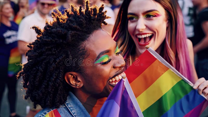 Pride Rainbow Flag Flows Over Crowd Embodying Diversity Unity ...