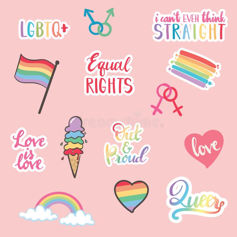 Hand Drawn Gay Pride Stickers Collection - Stock Illustration ...