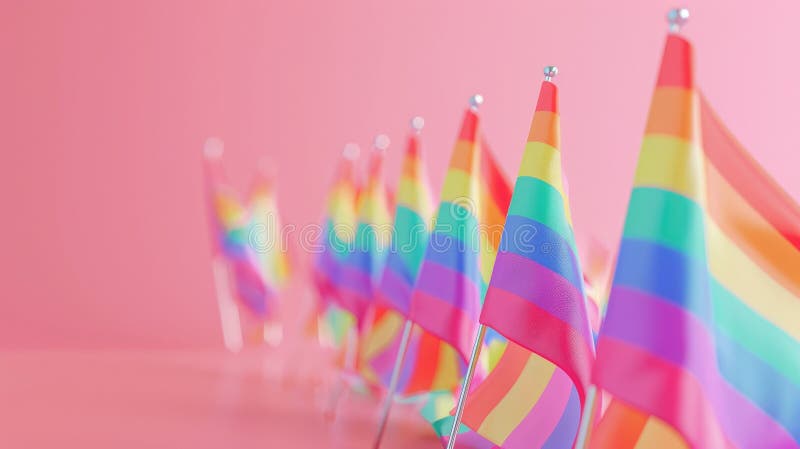 Pride Together: Cartoon Community Celebrates with Rainbow Flags. Stock ...