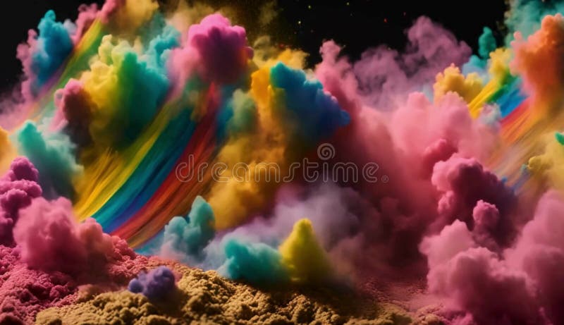 Pride Vibrant Rainbow Bursts Color Exploding into the Air, Swirling on ...