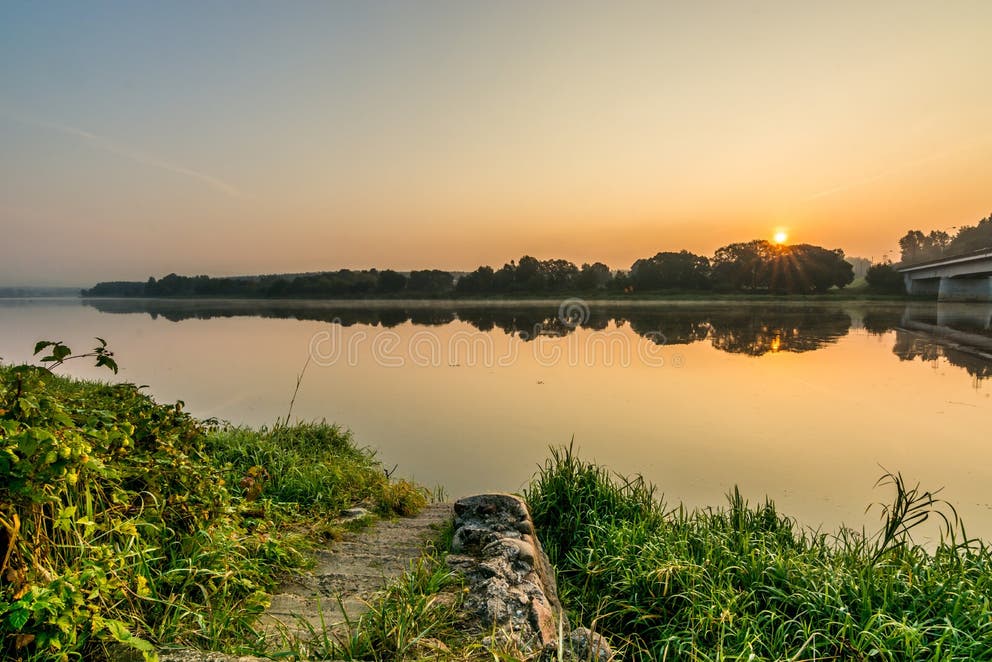 Prienai Bridge stock image. Image of sunrise, sunset - 61453405