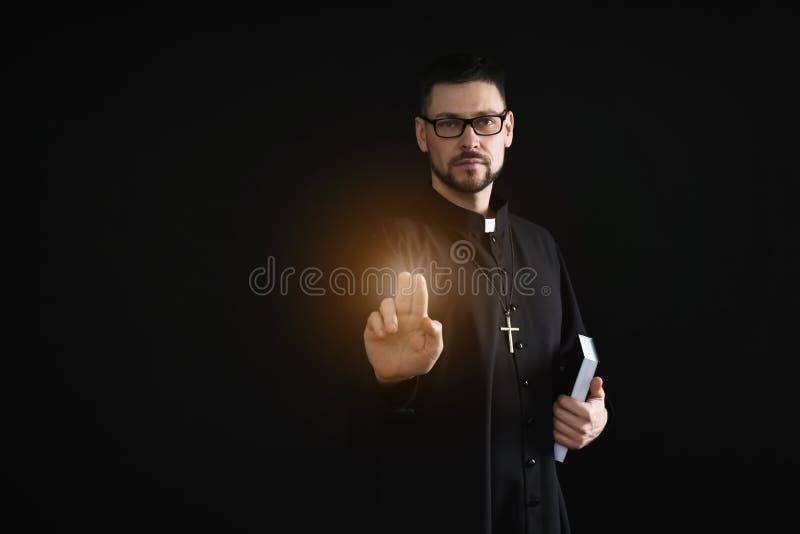 Bible with Dark Cover on Black Wooden Table, Space for Text. Christian ...
