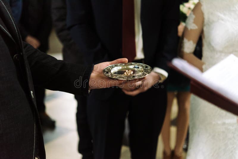 Priest Blessing Wedding Rings with Holy Water for Wedding Ceremony in ...