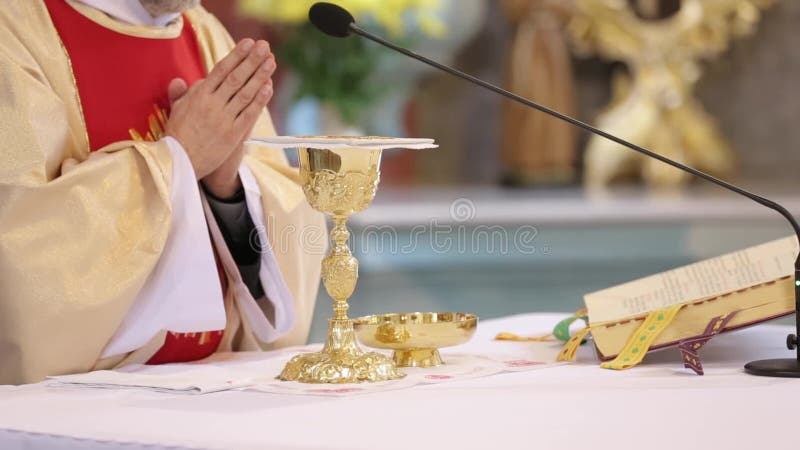 Priest Man, Communion Ceremony and Church with Drink, Faith or Symbol ...