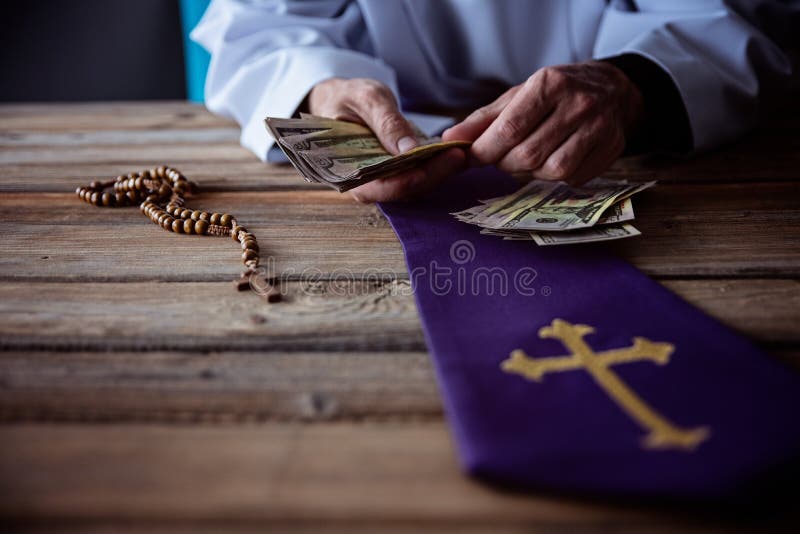 Priest Counting Money in His Hand Stock Photo - Image of dollar ...