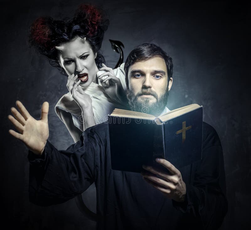 Priest evicting demons stock image. Image of exorcism - 28661001