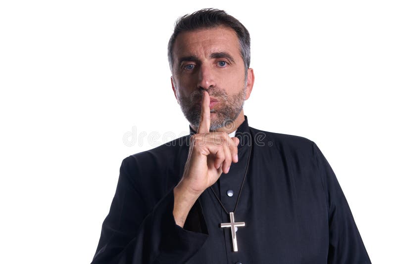Priest with Finger in Lips As a Silence Stock Image - Image of people ...