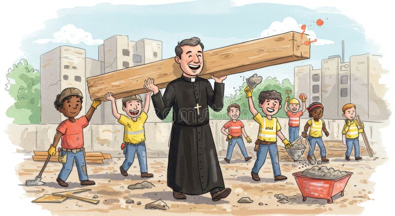 Priest Helping Construction Workers a Priest Assists a Group of ...