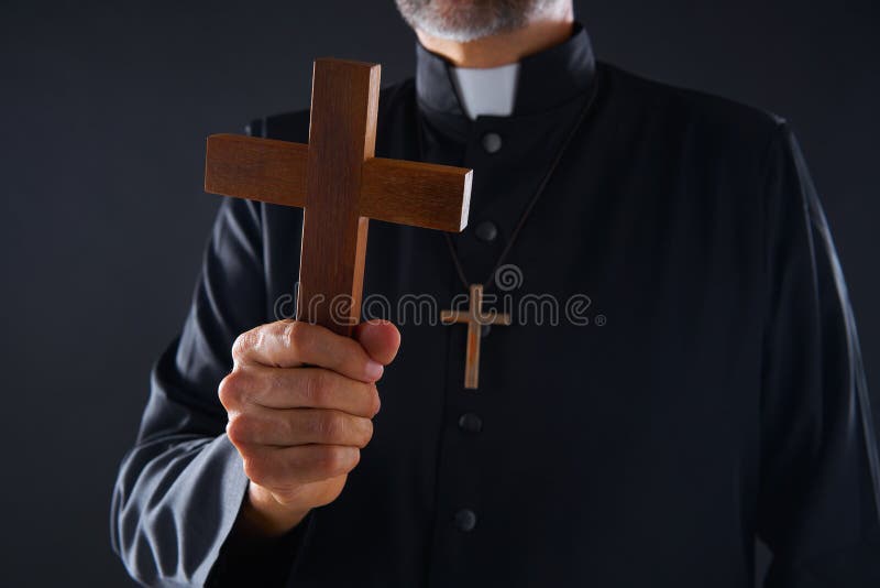 Priest Holding Cross of Wood Praying Stock Image - Image of catholicism ...
