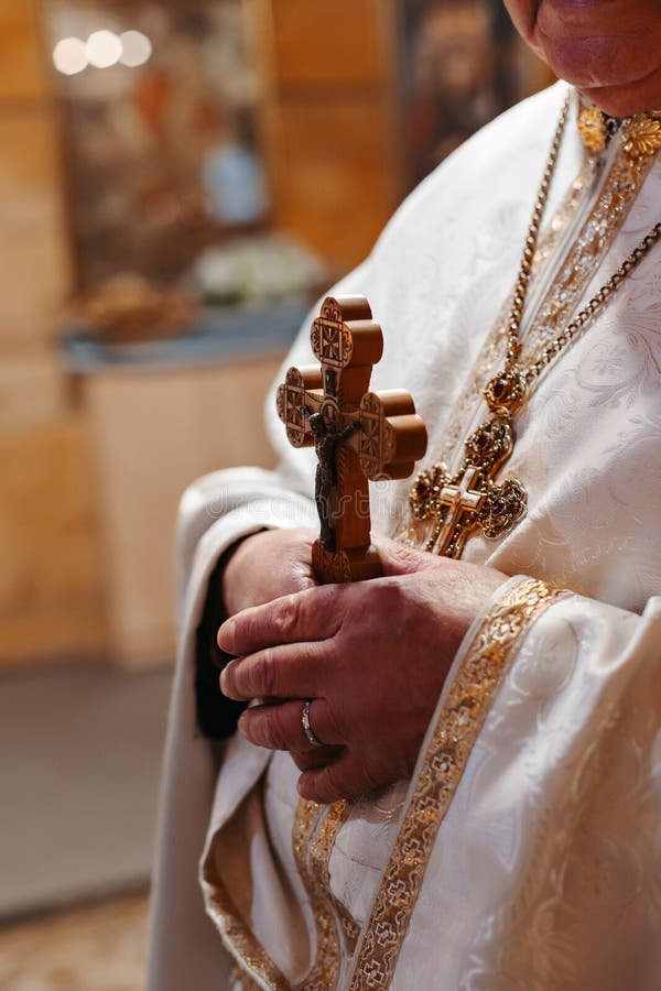 The Priest Holds the Cross in the Church Stock Image - Image of church ...