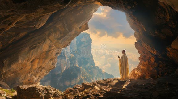 Priest Praying in a Cave and Light Rays Falling Inside Created with ...