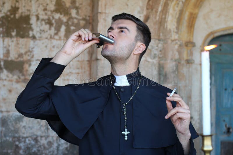 Priest Smoking and Drinking Alcohol Stock Image - Image of adult ...