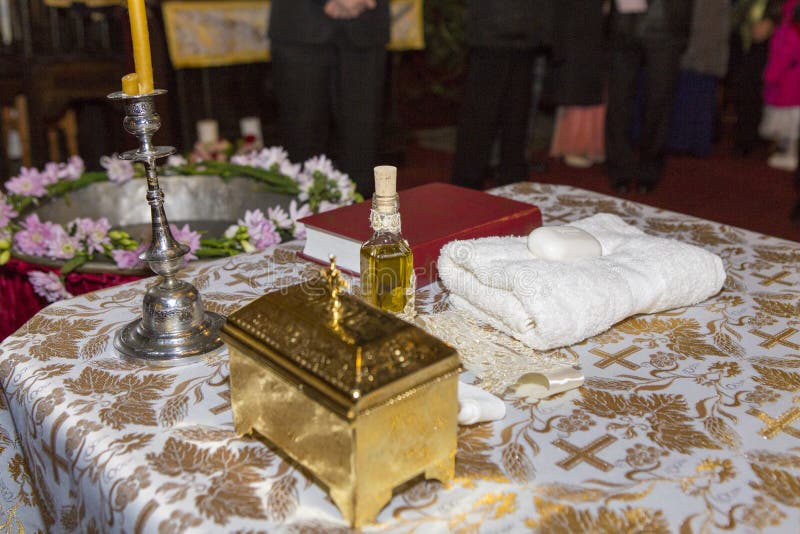 Priest Table Arrangement for the Baptism Ceremony Stock Photo - Image ...