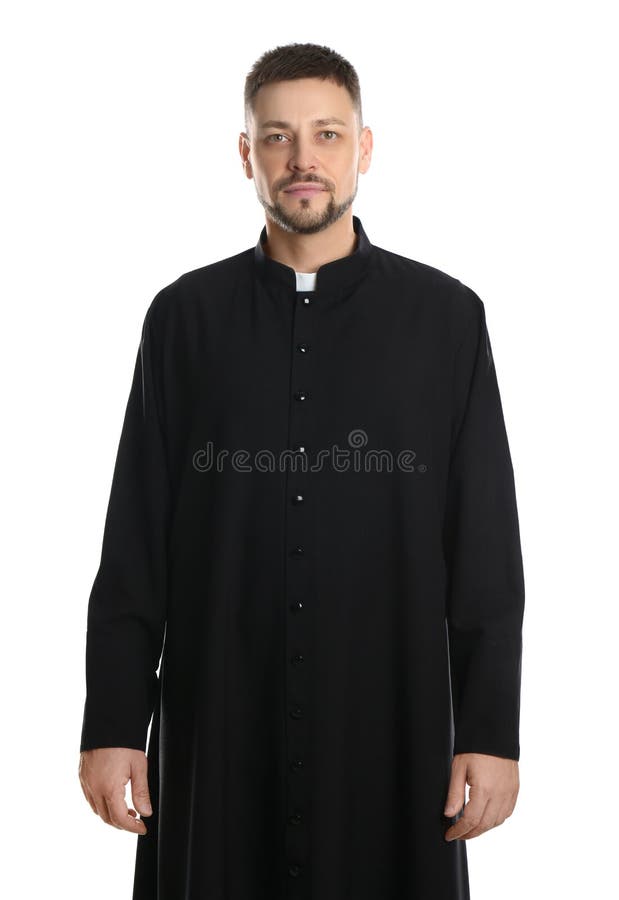 Priest Wearing Cassock with Clerical Collar on White Background Stock ...
