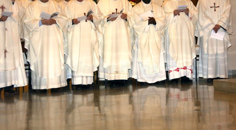 Priest with White White Dress during the Holy Mass Stock Photo - Image ...