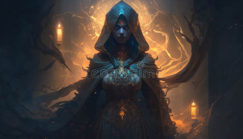 A Priestess Draped in Shadows Summoning Energy from the Unknown ...