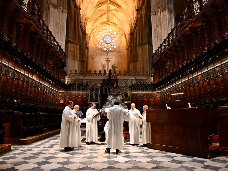 Priests Singing Inside the Seville Cathedral Editorial Stock Image ...