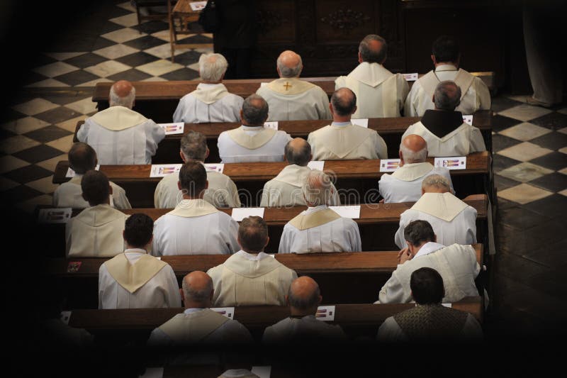 Priests sitting in church. editorial stock image. Image of prayer ...