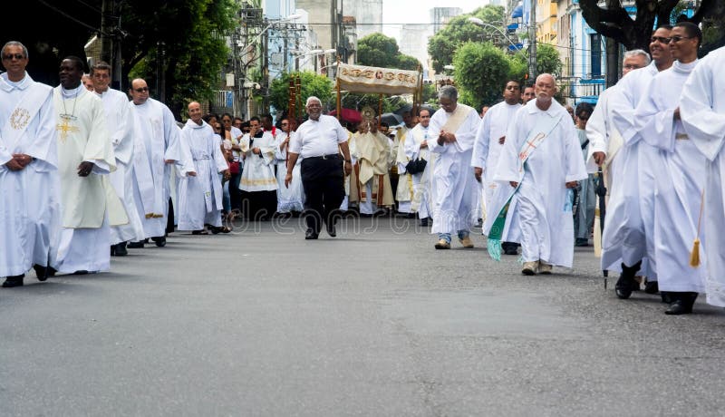 Priests Walking in Line during the Corpus Christ Procession Editorial ...