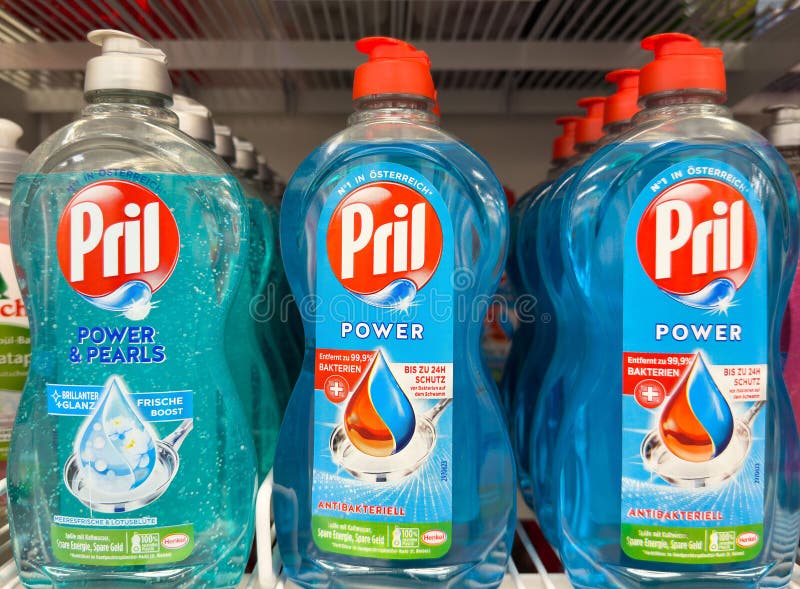Pril Dish Soap Bottles with Power and Pearls Varieties on Store Shelf ...