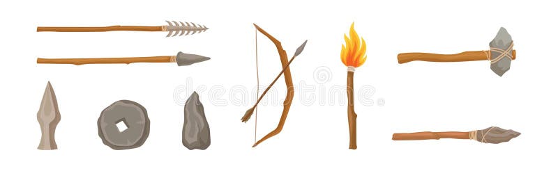 Primal Stone Age Tools and Weapon Isolated on White Background Vector ...