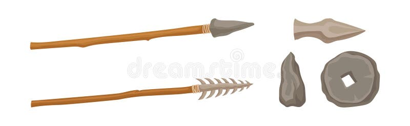 Primal Stone Age Tools and Weapon Isolated on White Background Vector ...
