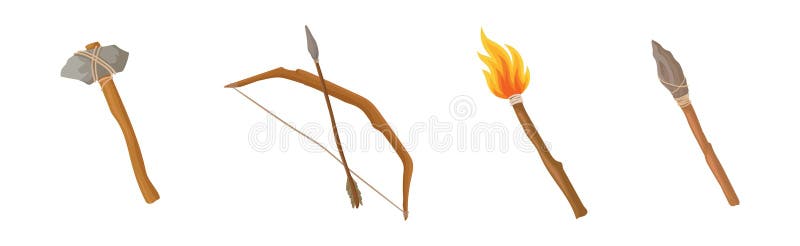 Primal Stone Age Tools and Weapon Isolated on White Background Vector ...