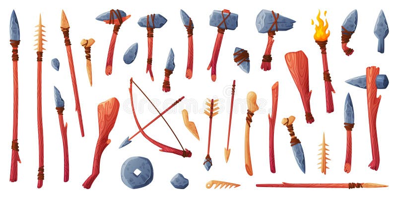 Primal Stone Age Tools and Weapon Vector Set Stock Vector ...