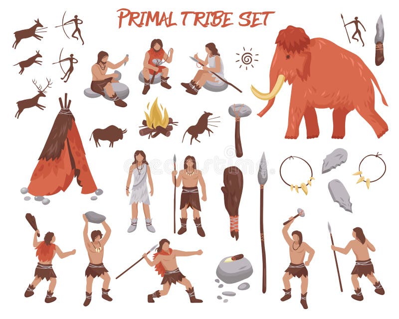 Primal Tribe People Icons Set Stock Vector - Illustration of family ...