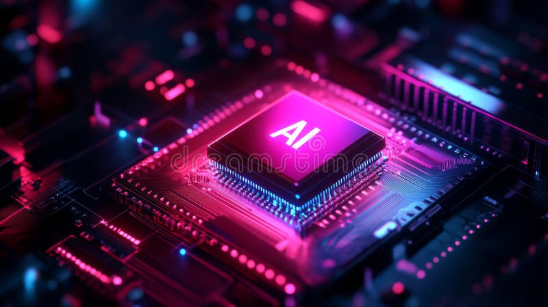 Primary AI Chip on a Vibrant Circuit Board Stock Photo - Image of tech ...