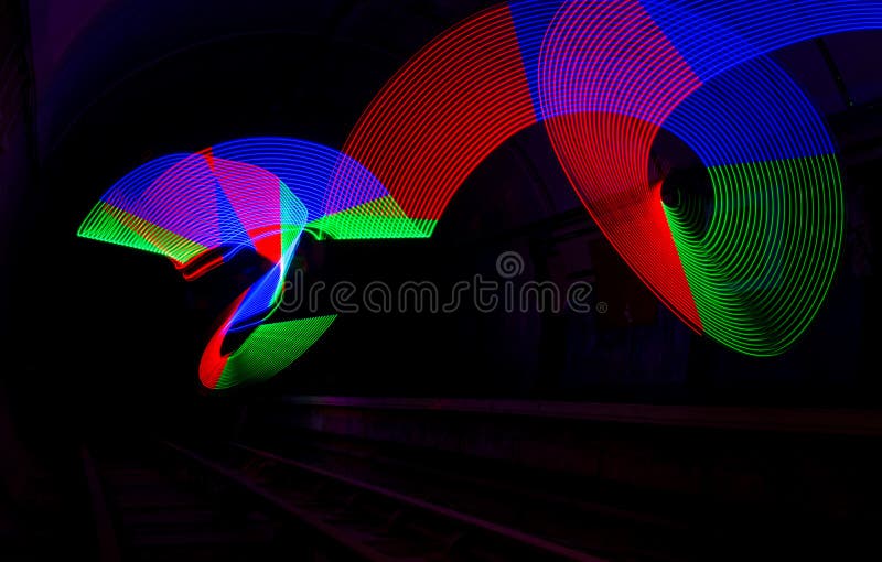 Primary Colored LED Lights Lighting Up a Dark Tunnel Stock Illustration ...