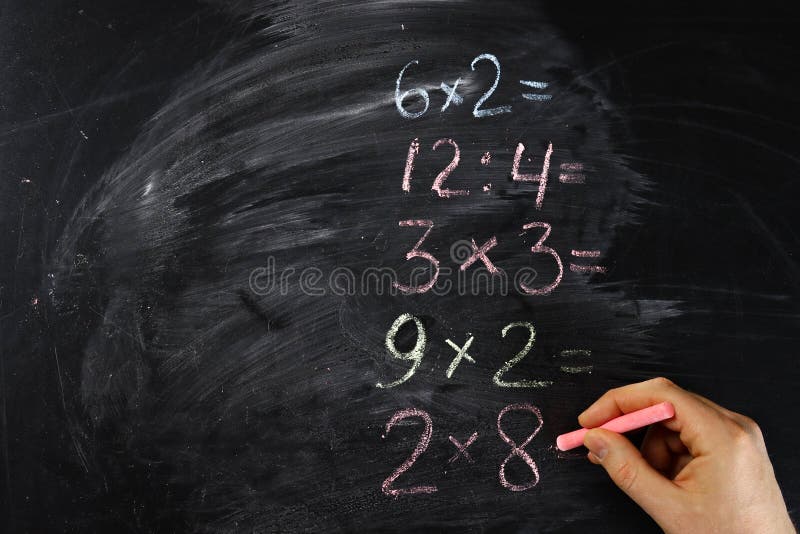 Primary Maths Formulas, Examples Written on a Blackboard with Colored ...