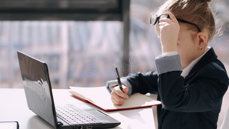Primary School Girl is on Distance Learning at Home Stock Footage ...