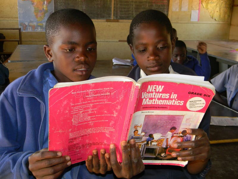 Primary School Girls Reading Mathematics Textbook Class Stock Photos ...
