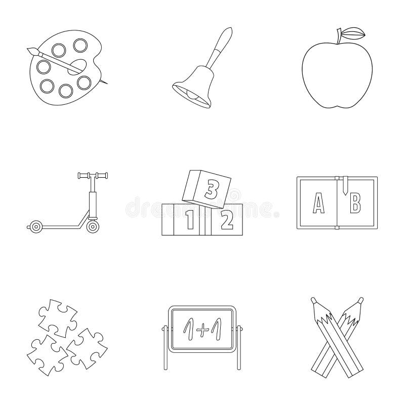 Primary School Icons Set, Outline Style Stock Vector - Illustration of ...