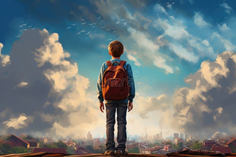 Back View Drawing of Kid with Green Backpack, Back To School ...