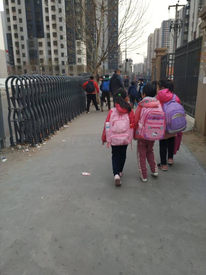 Primary School Student on the Road Editorial Stock Image - Image of ...