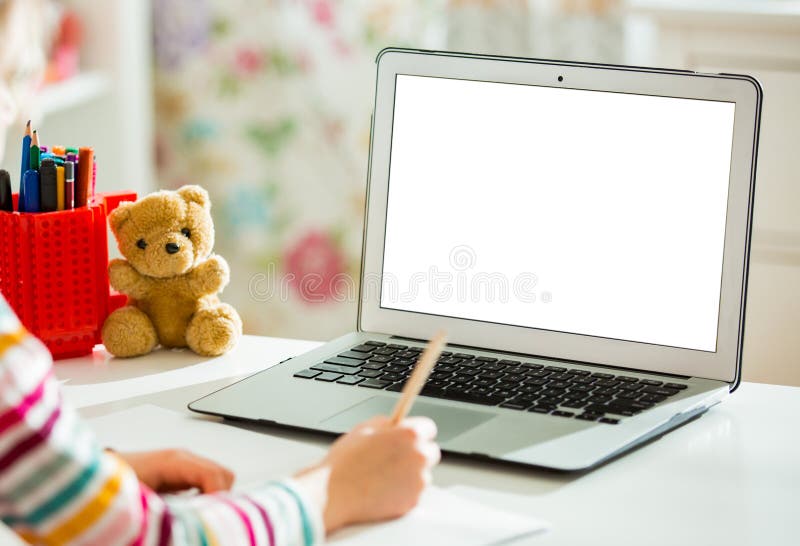 Primary School Studying with Laptop. Online Education and E-learning ...